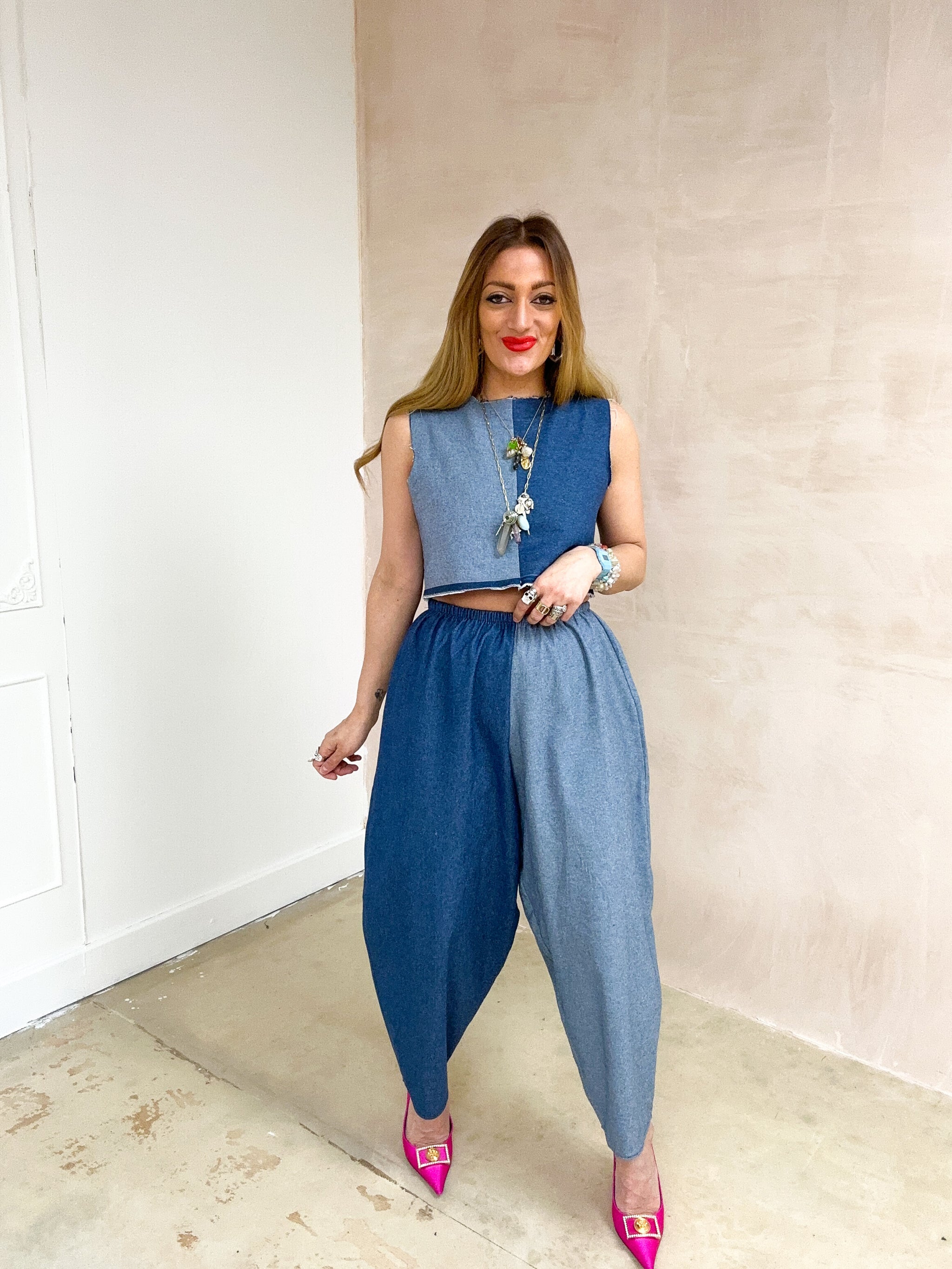 The Genie Contrast Vest In Denim